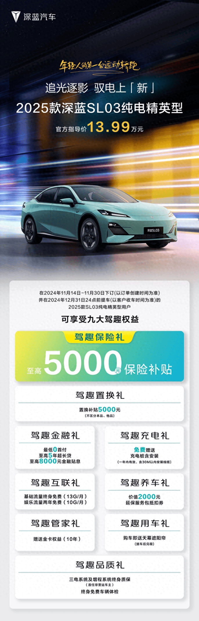 深蓝2025款SL03纯电精英版上市 售价13.99万元_搜狐汽车_搜狐网