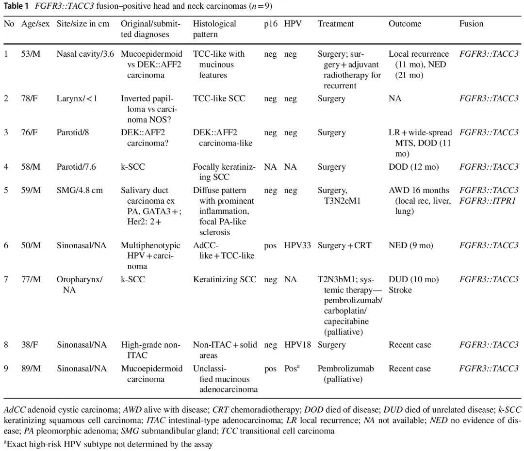 FGFR3::TACC3融合头颈癌的临床病理和分子特征_肿瘤_研究_形态学