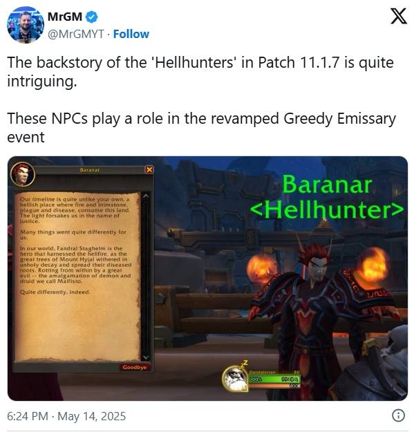 《魔兽世界》联动《暗黑破坏神》活动引入一条黑暗时间线_巴拉纳尔_地狱猎手_艾泽拉斯