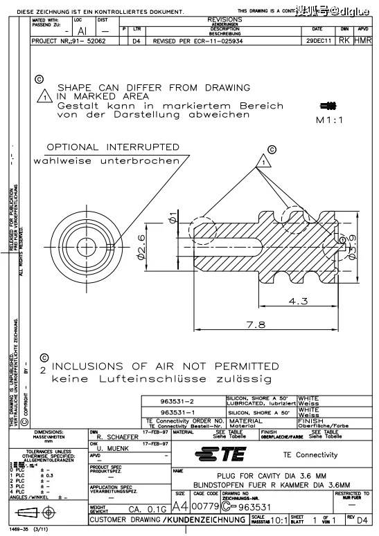 AMP/TE 安普 TYCO 泰科963531-1汽车连接器 接插件 硅胶塞 白色_搜狐汽车_搜狐网