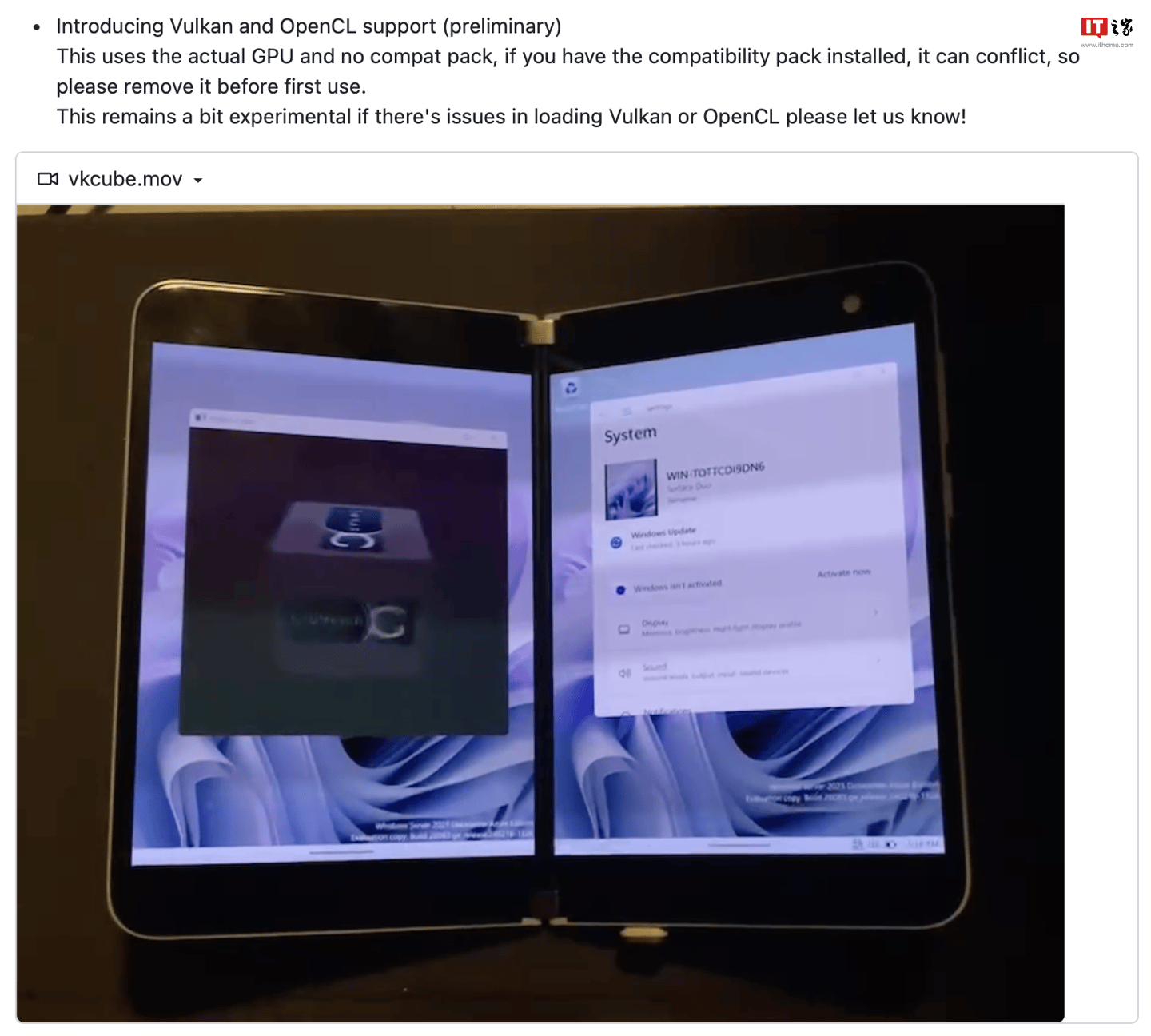 初步支持 Vulkan 及 OpenCL，Surface Duo 刷入 Win11 项目新进展_Phone_图形
