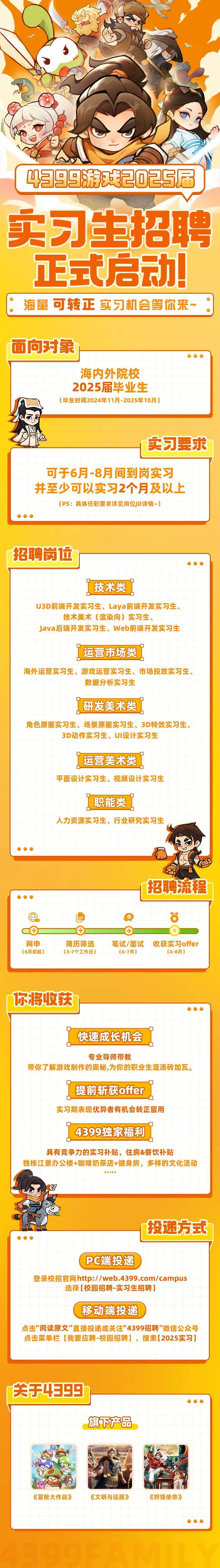 【校园招聘】4399游戏2025届实习生招聘_内容_公众_微信