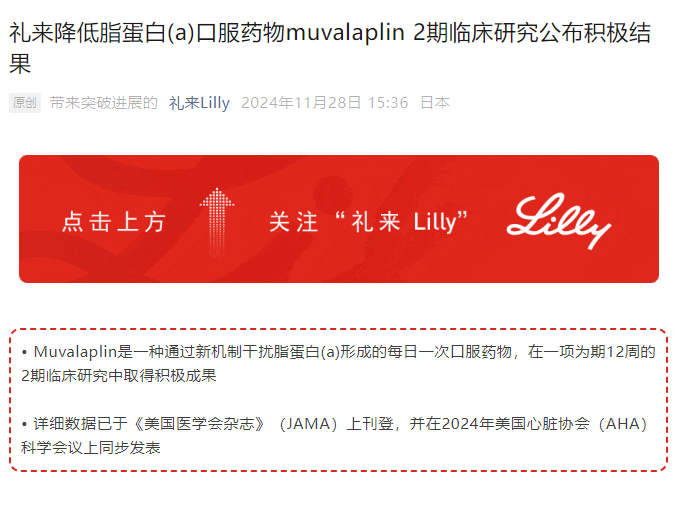 礼来宣布muvalaplin的2期临床研究取得积极结果_是一种_降低_口服药物