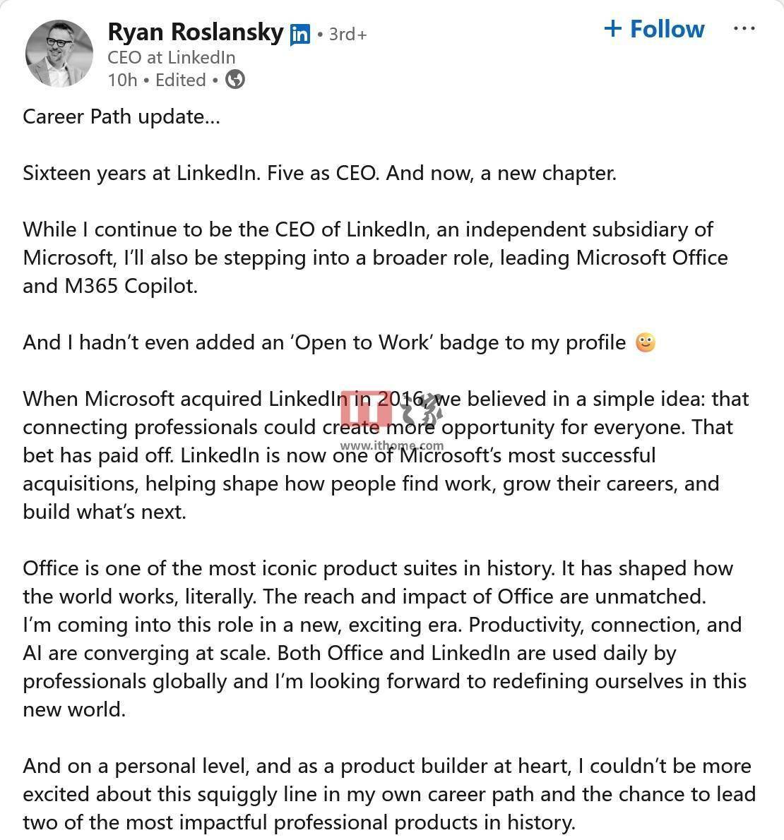 Ryan Roslansky 新角色：领英CEO兼微软Office执行副总裁_Copilot_Jha_Rajesh