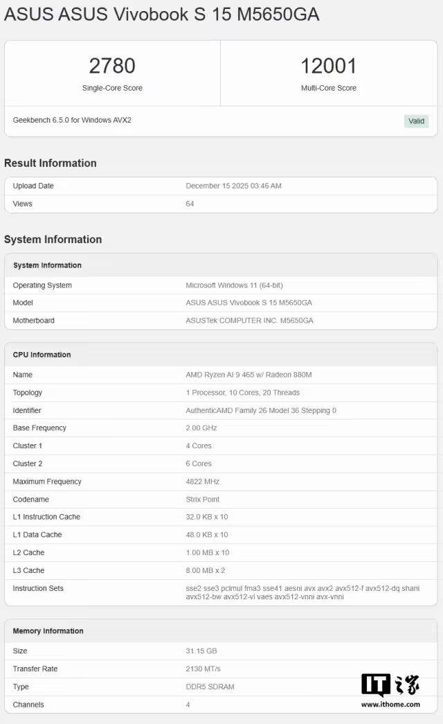 AMD 首批 Gorgon Point 处理器：锐龙 AI 9 465 现身 Geekbench，CPU 性能与前代基本持平_型号_Ryzen_系列
