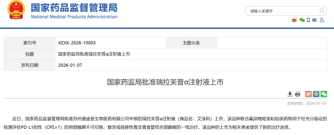 全球首款！NMPA批准PD-L1/TGF-βRⅡ双特异性抗体融合蛋白——瑞拉芙普α注射液上市，引领胃癌免疫精准治疗新格局！_患者_化疗
